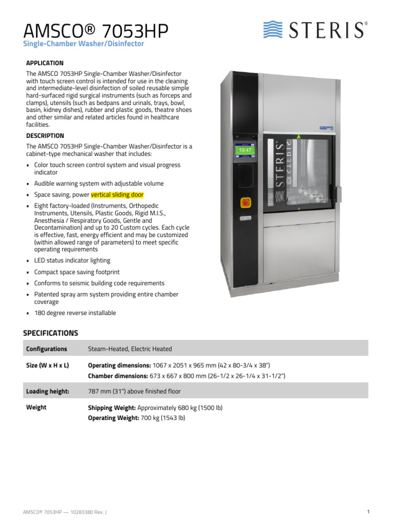 AMSCO 7053HP Washer/Disinfector Overview | PDF | Washing Machine ...