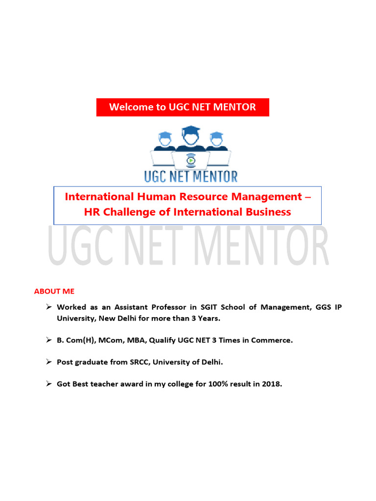 International Human Resource Management - Notes | PDF