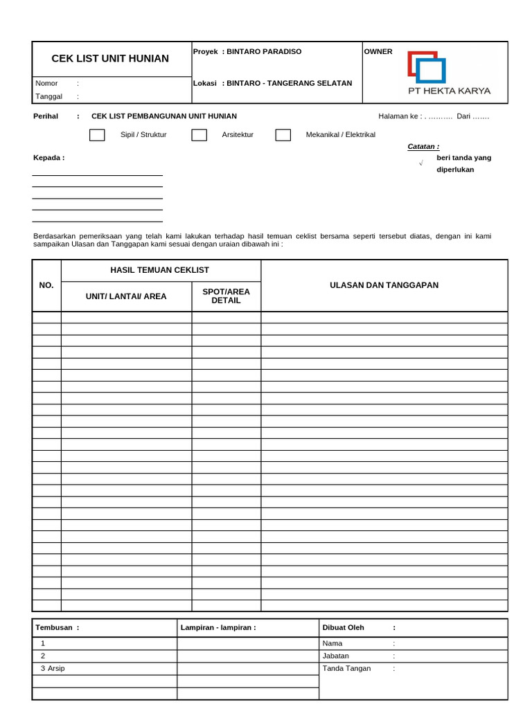 Form Hasil Pemeriksaan LAPANGAN | PDF