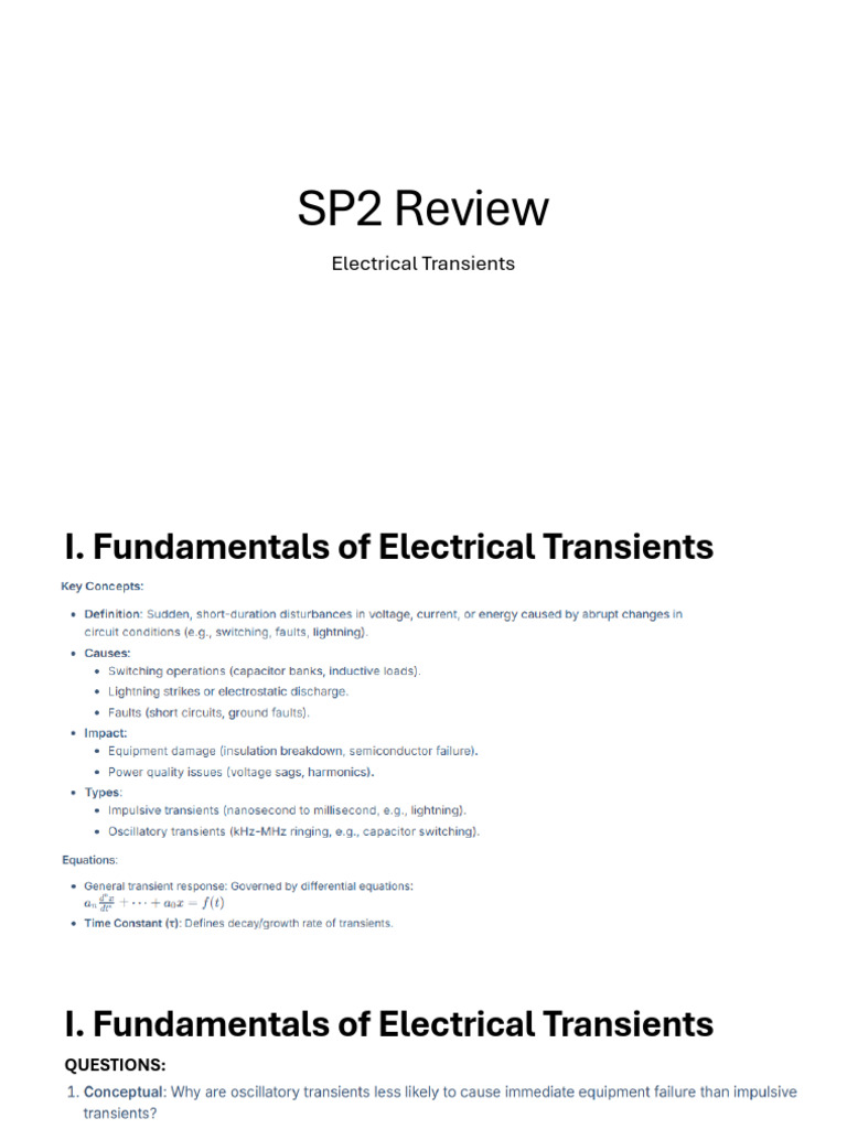 SP2 Reviewer Electrical Transients and Transformers | PDF