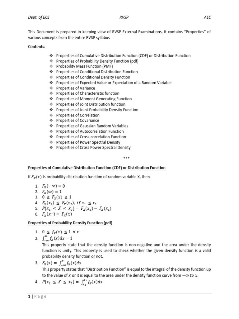 RVSP Complete Properties | PDF | Probability Distribution | Spectral Density
