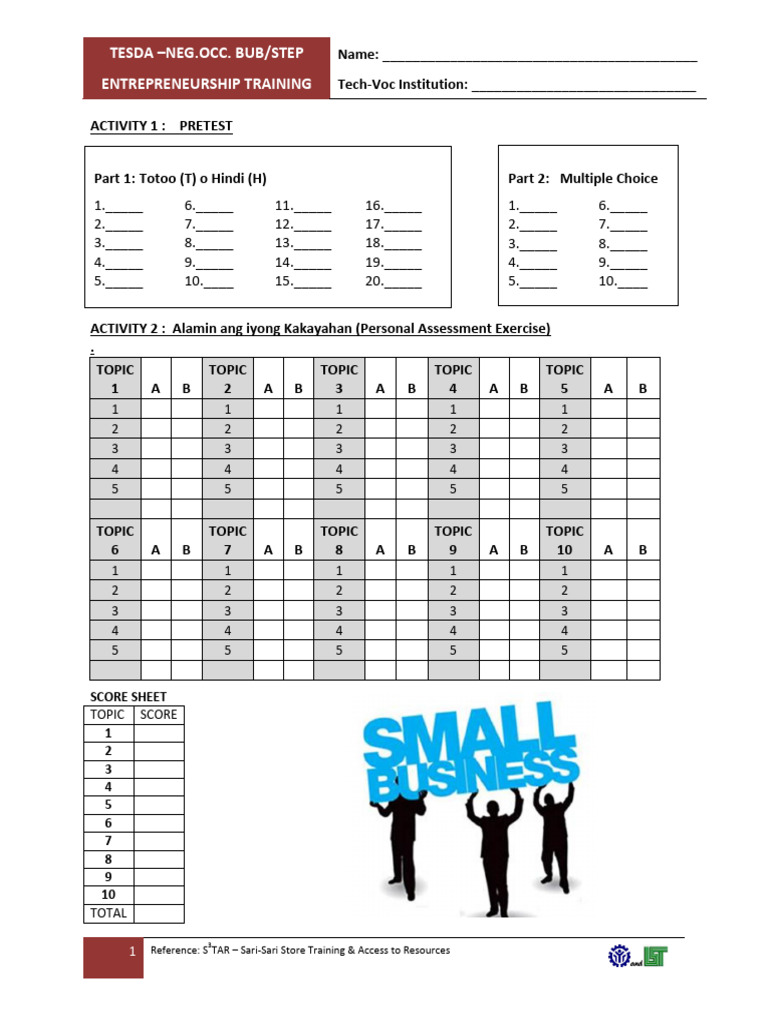 Entrep Training Handouts BUB | PDF