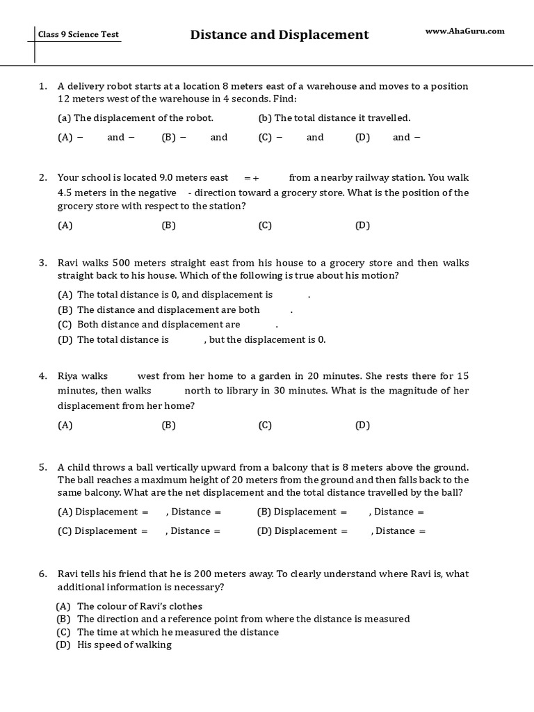 Displacement Concepts for Class 9 Science | PDF | Distance