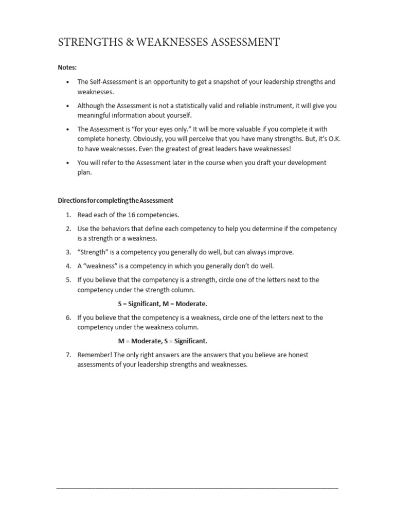 Leadership Strengths Weaknesses Assessment | PDF