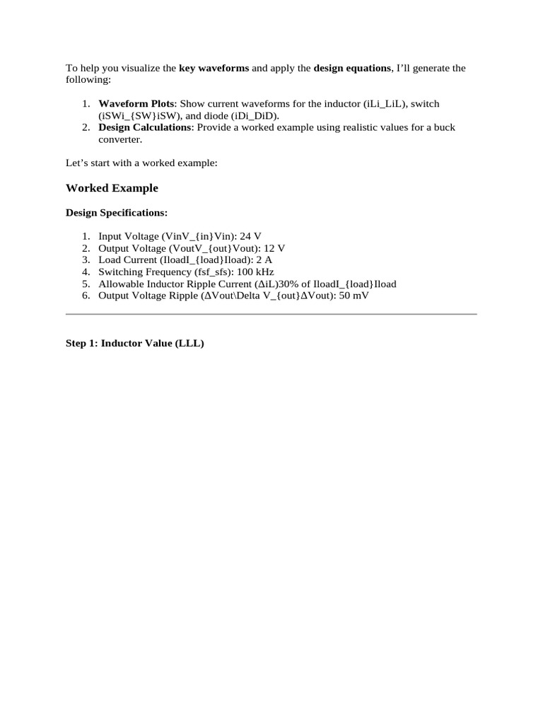 The Key Waveforms and Apply The Design Equations - Buck Switchting ...