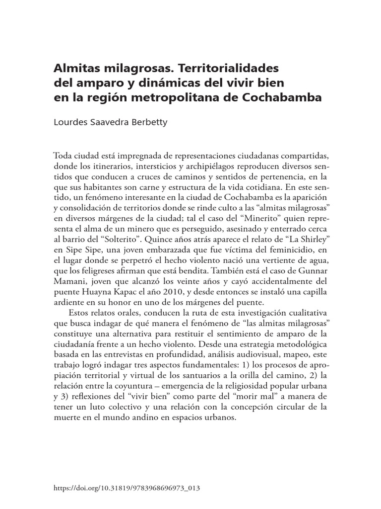 Almitas Milagrosas en Cochabamba: Culto y Territorio | PDF