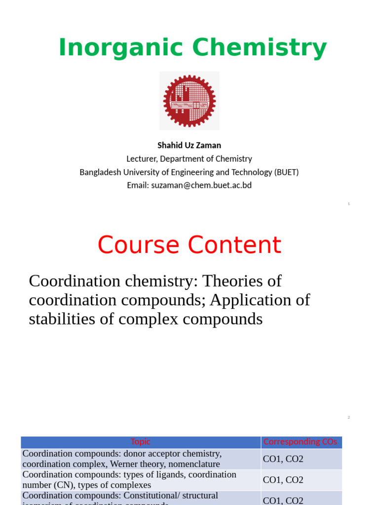 Introduction To Inorganic Chemistry - Chem 111 | PDF | Coordination ...