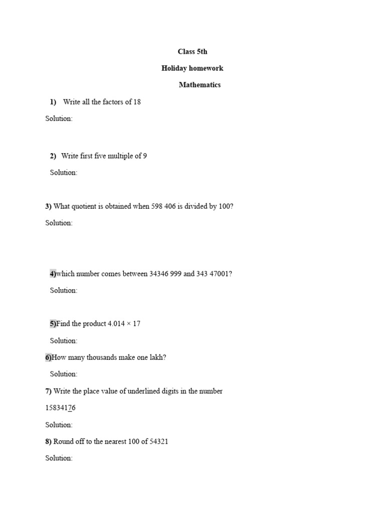 Maths Holiday Homework 25 | PDF