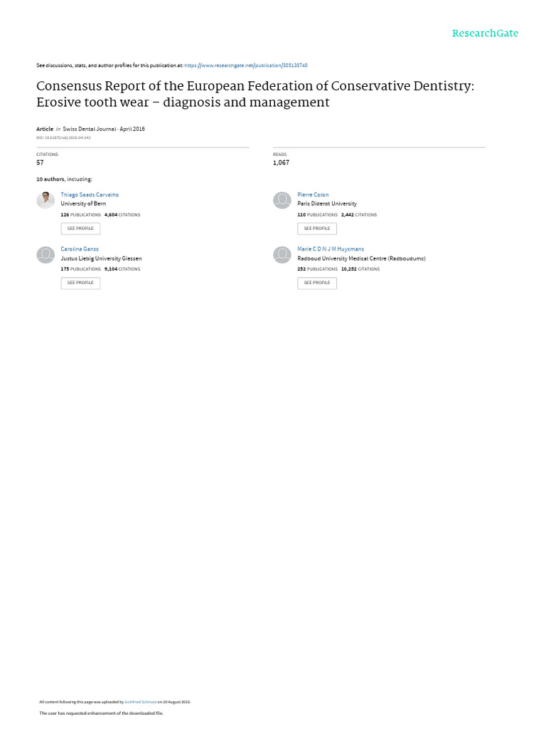 Erosive Tooth Wear: Diagnosis & Management | PDF | Mouth | Tooth