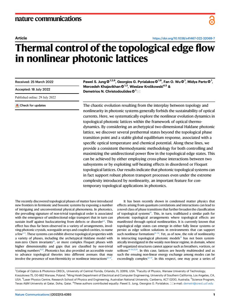 Thermal Control of The Topological Edge Flow in Nonlinear Photonic ...