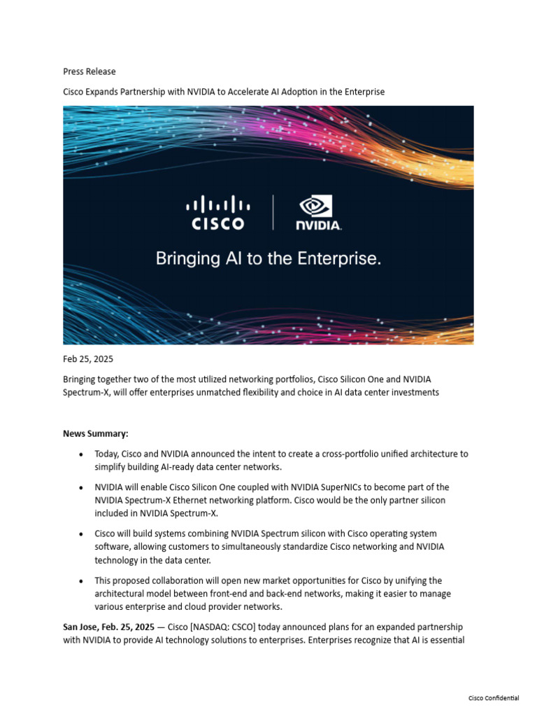 Cisco Expands Partnership With NVIDIA Press Release | PDF | Artificial ...