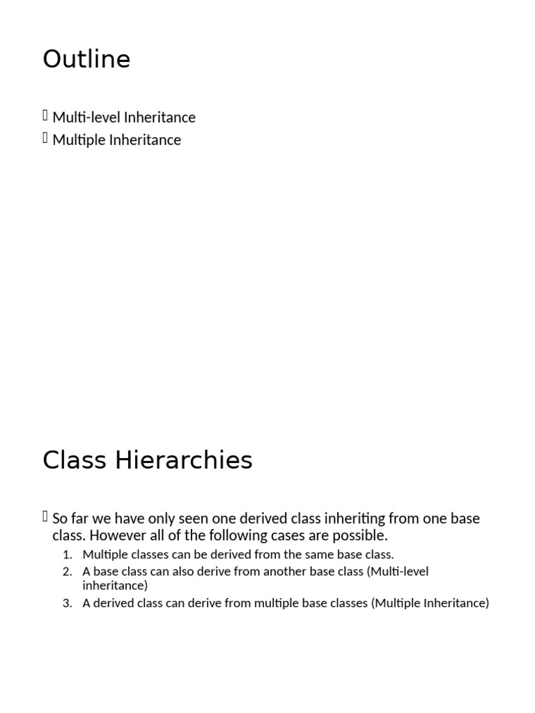 Lecture 2-Week4 - Multilevel Inheritance, Multiple Inheritance | PDF | Class (Computer ...