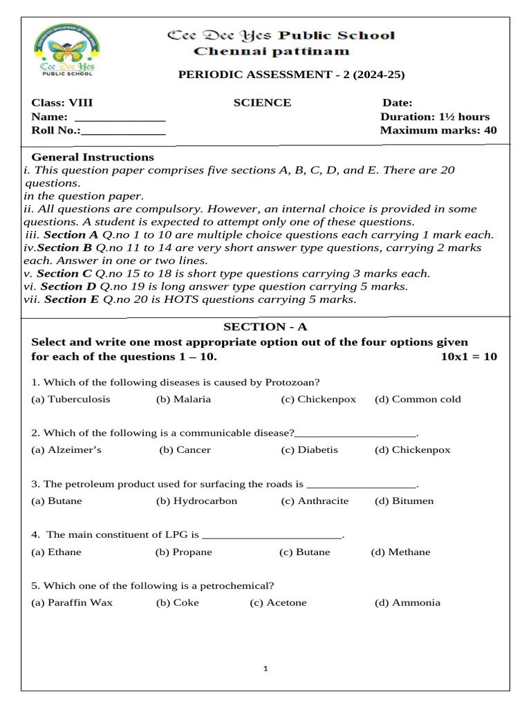 Class 8 Science Assessment 2024-25 | PDF | Vaccines | Microorganism