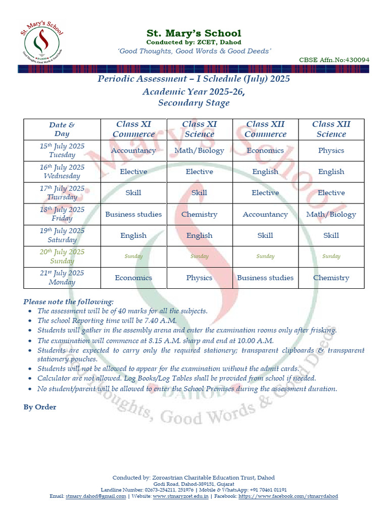 Pa-1 Schedule July 2025 Ss2 | PDF