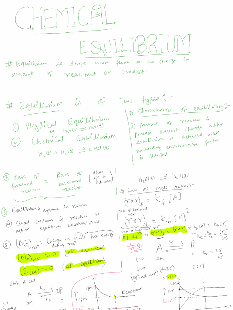 Chemical Equilibrium Class Notes | PDF