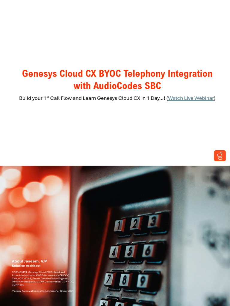 Genesys Cloud CX BYOC Telephony Integration With AudioCodes SBC | PDF | Session Initiation ...