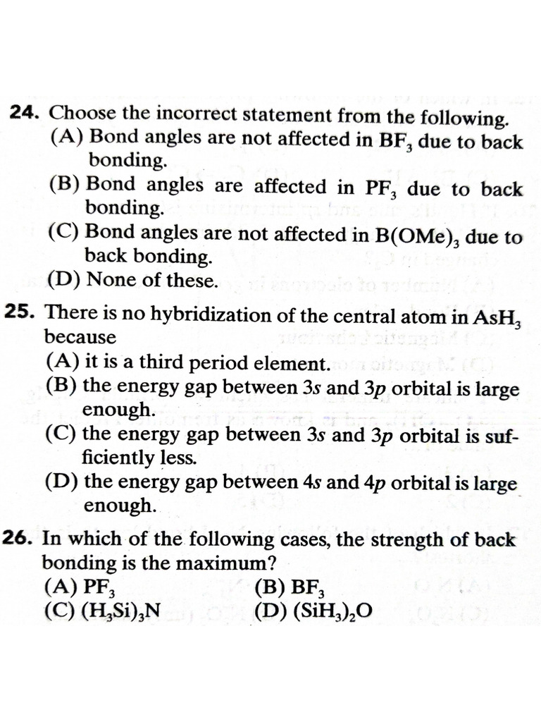 Bond Angle and Back Bonding Practice Questions | PDF
