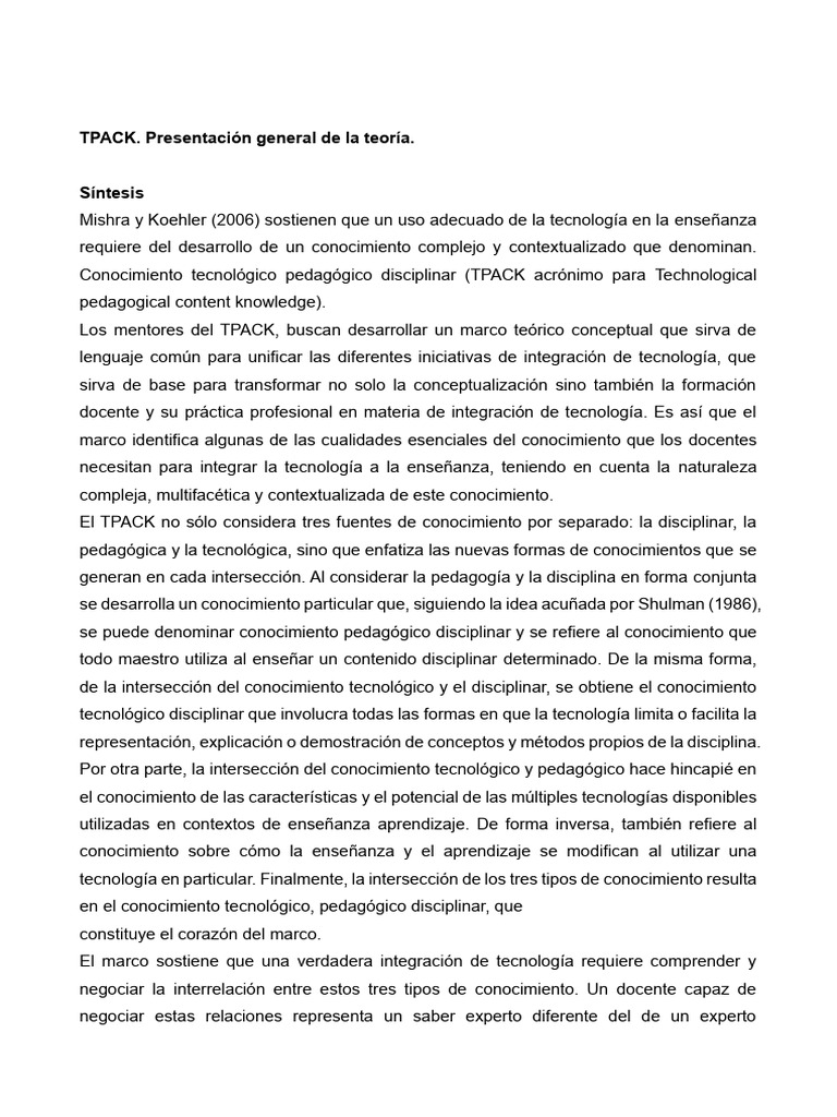 Modelos TPACK | PDF | Enseñando | Aprendizaje