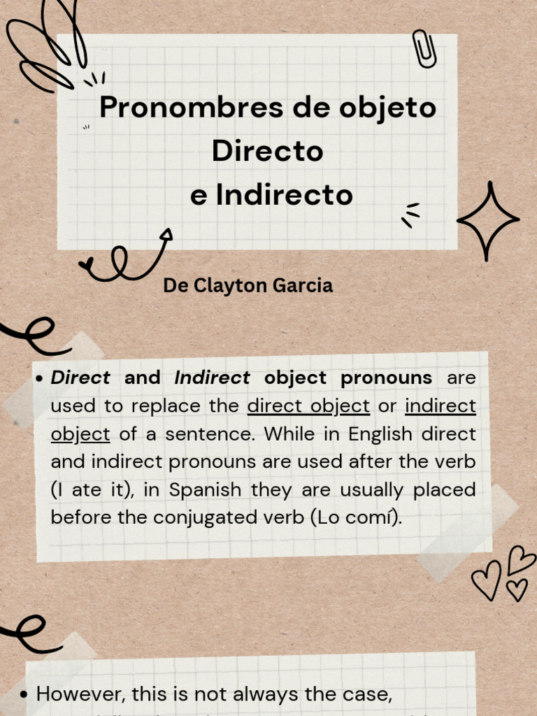 Pronombres de Objeto Directo e Indirecto | PDF | Verb | Pronoun