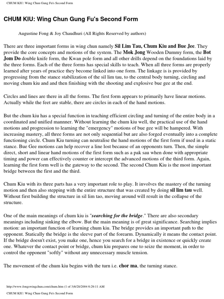 Chum Kiu Wingchun Second Form | PDF | Wing Chun | Individual Sports
