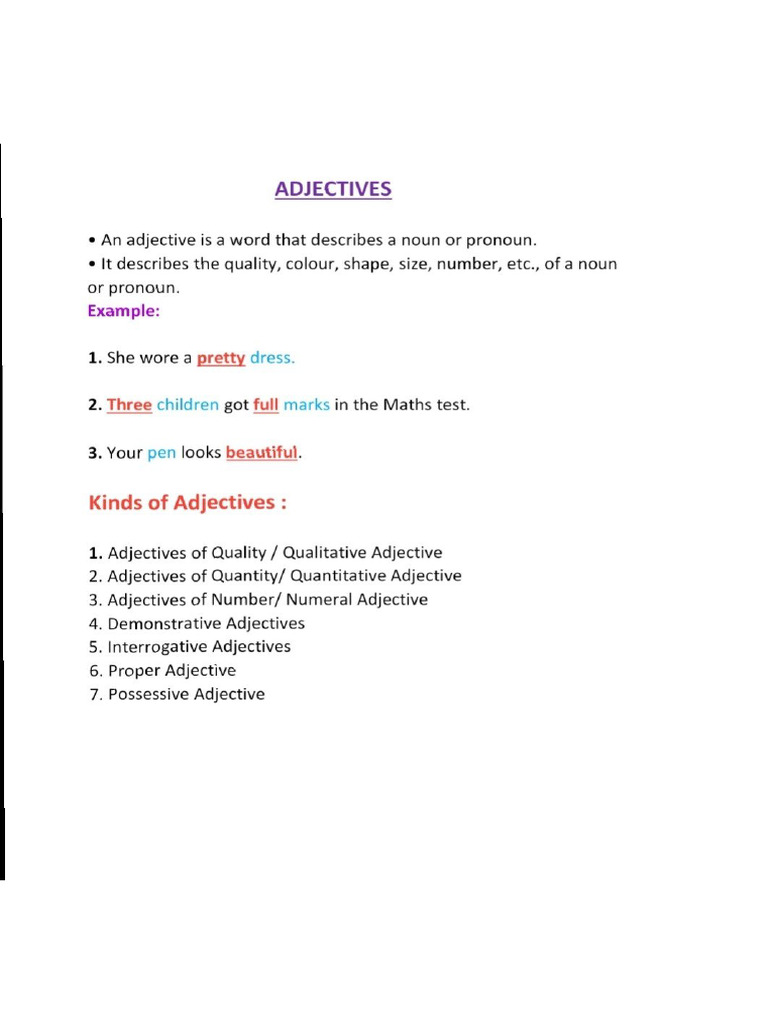 Adjectives Pdf Pdf