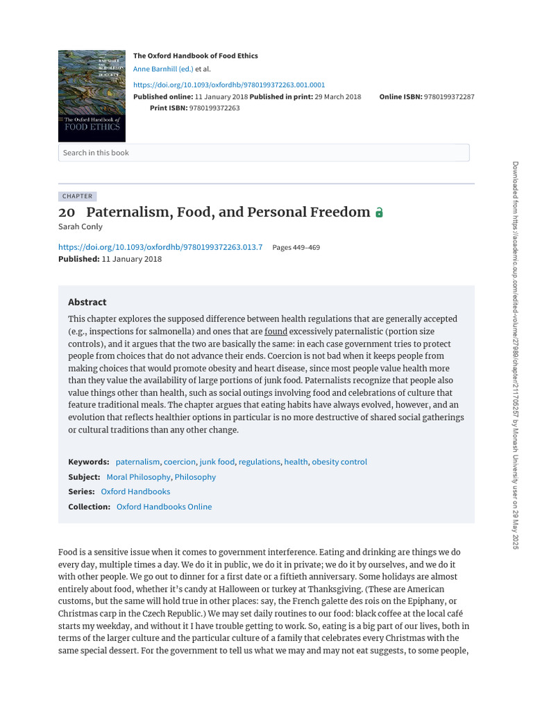 Paternalism, Food, Freedom | PDF | Junk Food | Obesity