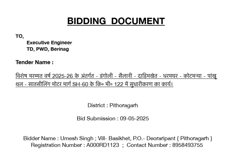 Bidding Document: Tender Name | PDF