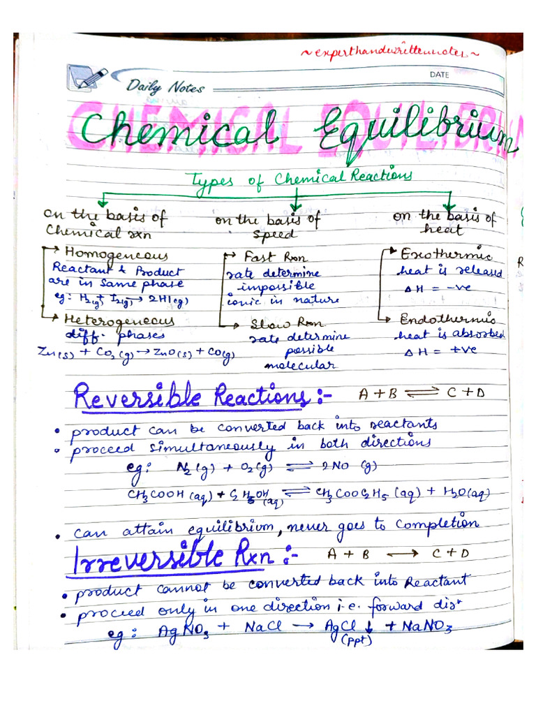 Chemical Equilibrium Short Notes | PDF