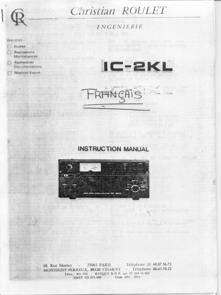 Icom IC-2KL User FR | PDF