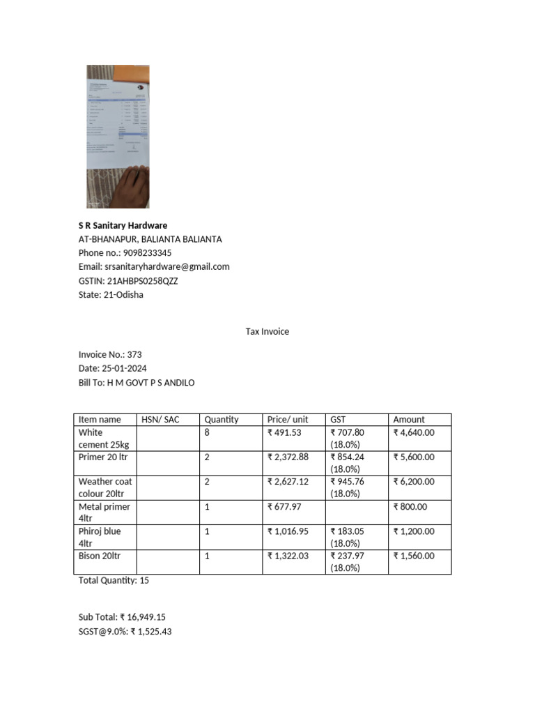 SR Sanitary Invoice | PDF