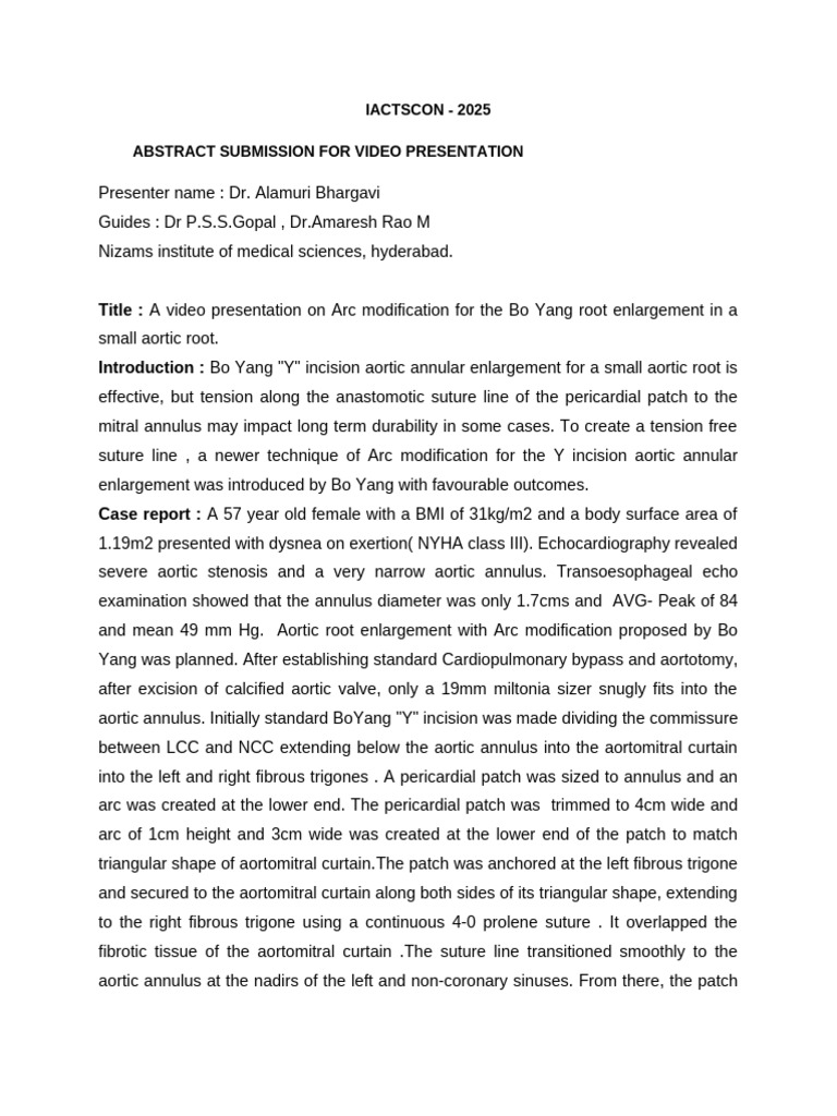 Arc Modification for Aortic Root Enlargement | PDF | Heart Valve ...