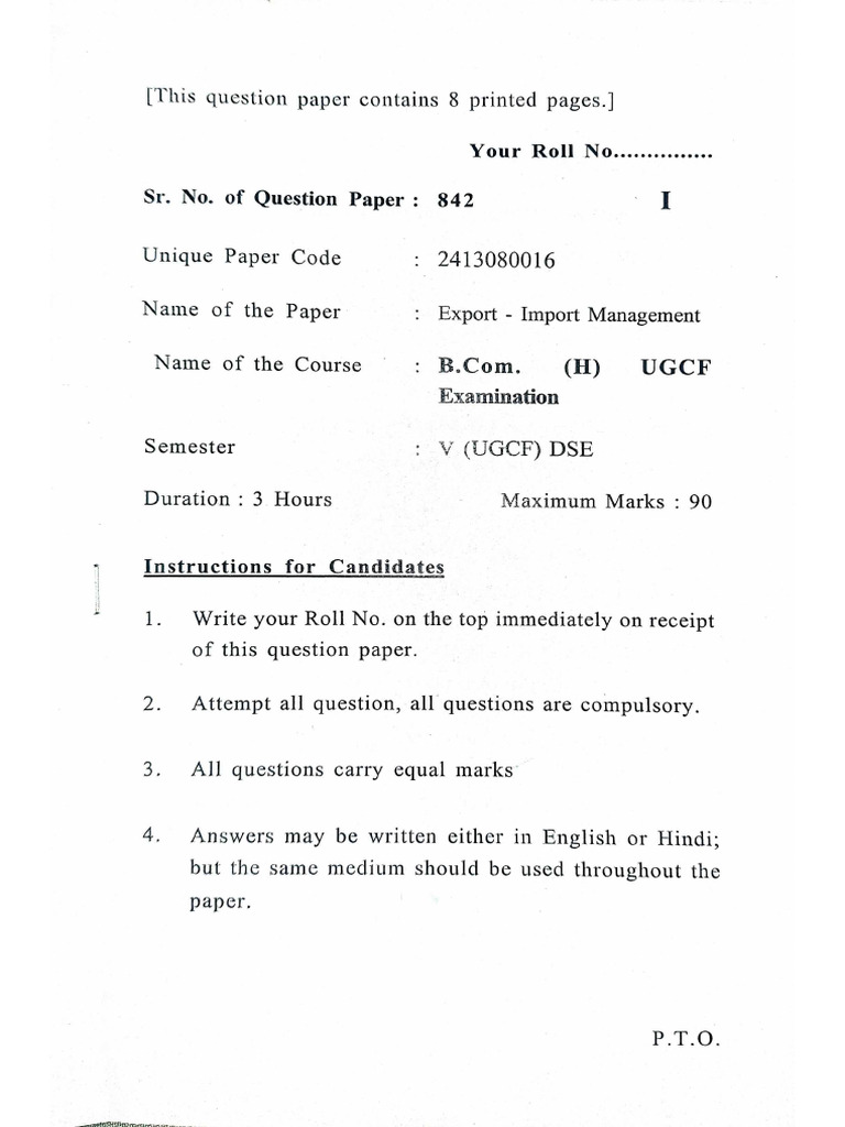 Import Export QP 2024 | PDF