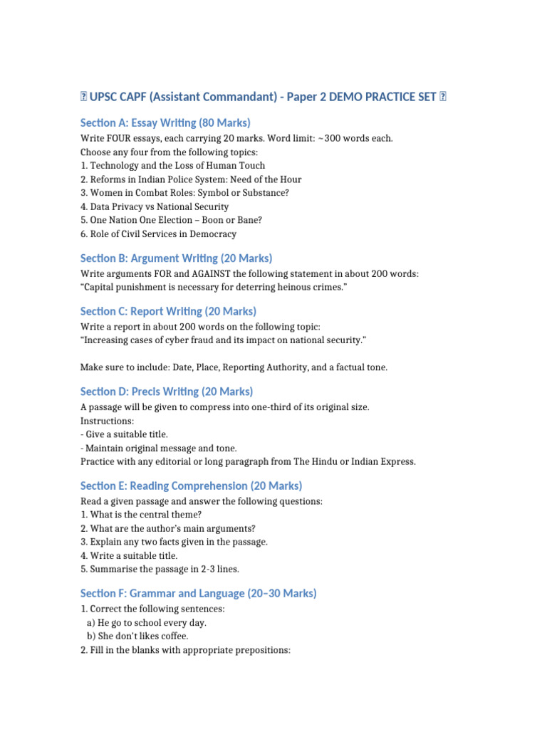 CAPF Paper 2: Essay & Argument Guide | PDF