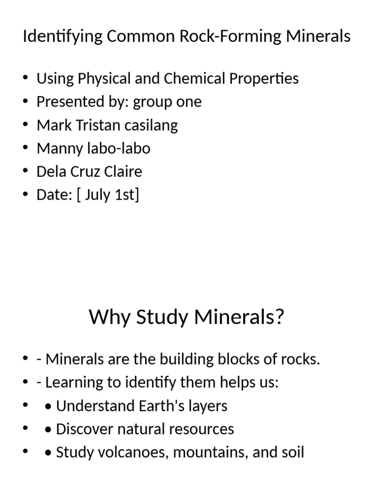 Common Rock Forming Minerals Presentation | PDF | Minerals | Mineralogy
