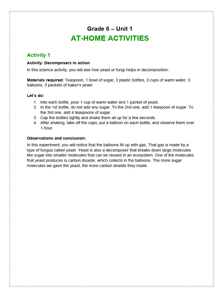 GD 6 - Unit 1-At-Home Activities | PDF | Tablespoon | Iodine