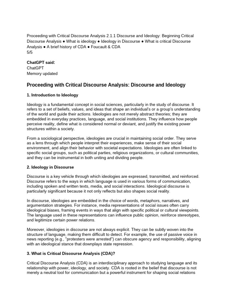 Critical Discourse Analysis Overview | PDF | Discourse | Ideologies