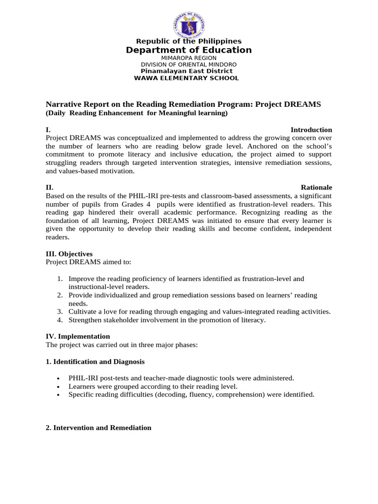 Reading Remediation Program Report | PDF | Reading Comprehension | Literacy