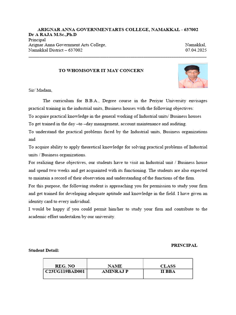 BBA Practical Training Request Letter | PDF | Knowledge | Curriculum