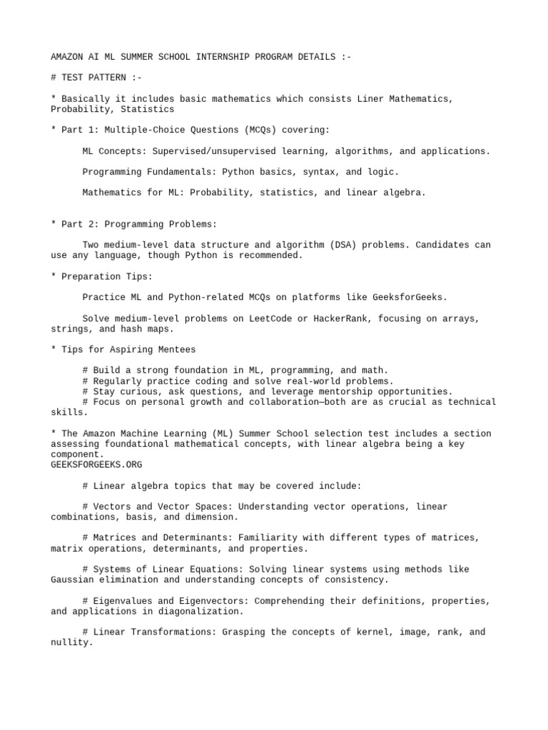 Amazon Ai ML Summer School Detaiil | PDF