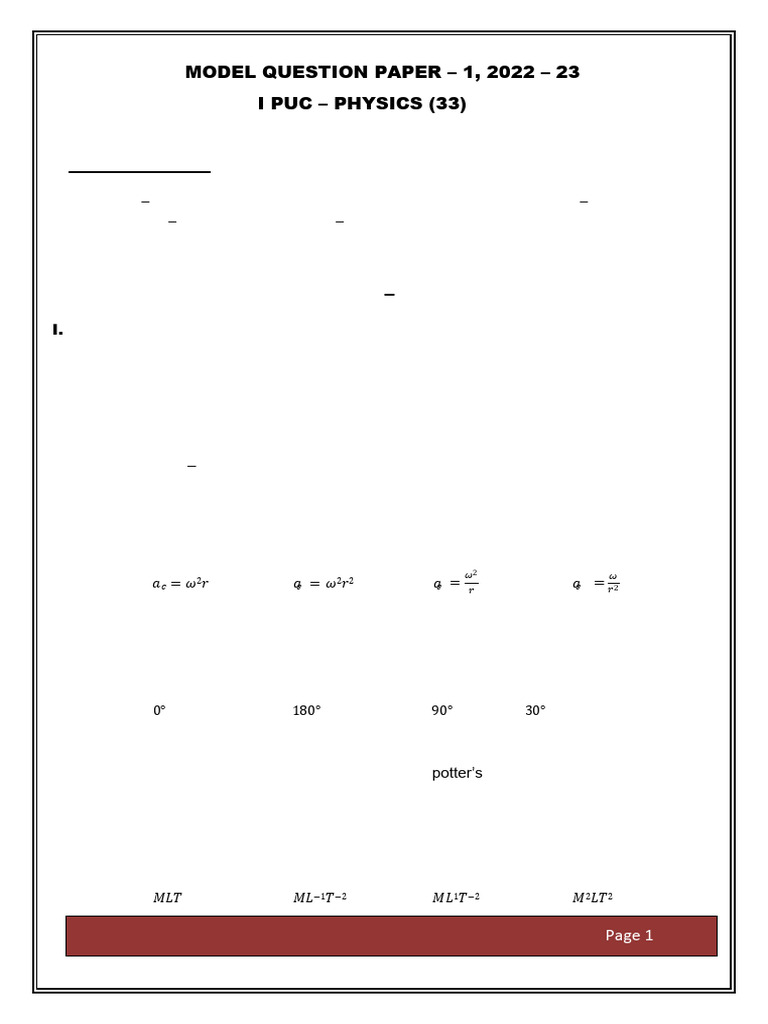 Physics Model Question Papers | PDF | Gases | Rotation Around A Fixed Axis