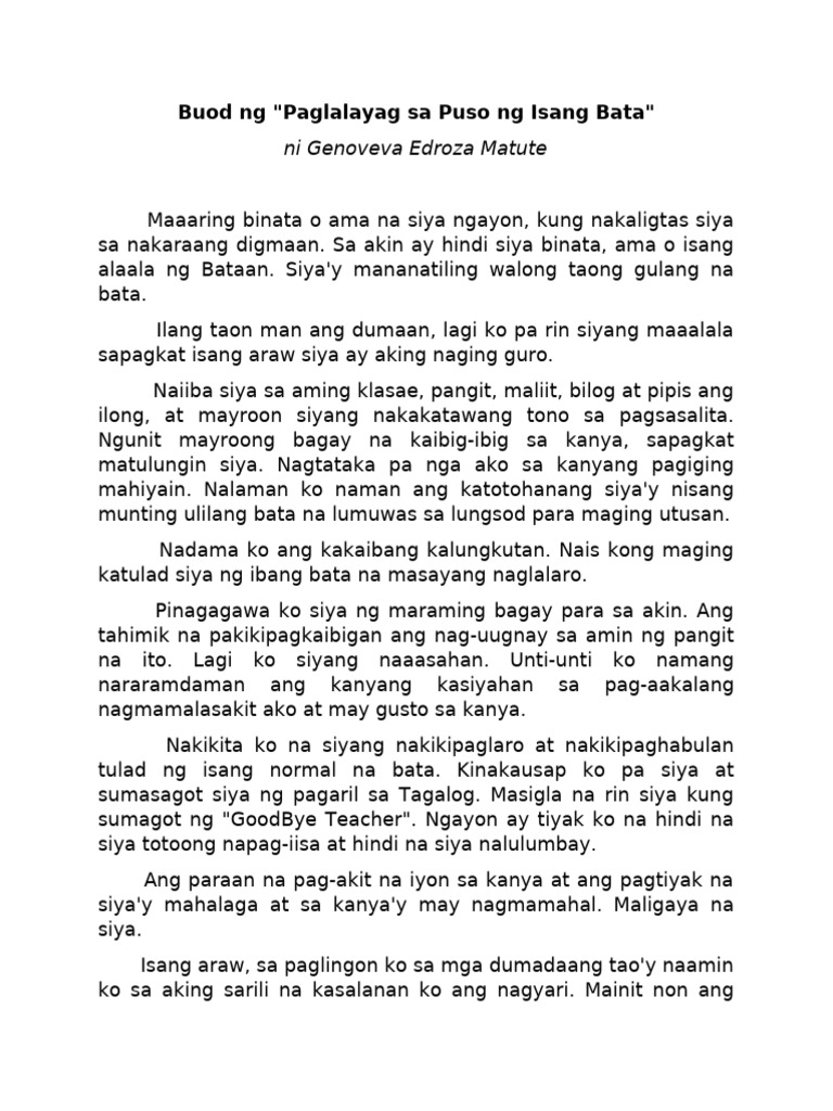 Buod NG Paglalayan Sa Puso NG Isang Bata | PDF