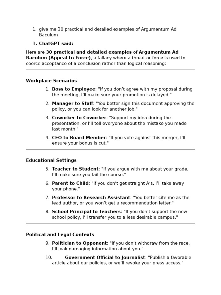 Ad Baculum Fallacy: 30 Examples | PDF
