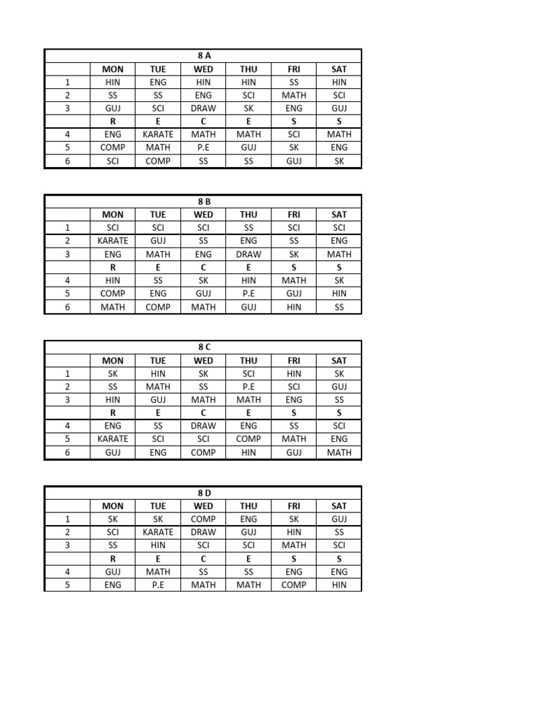 8 Time Table Students 2025-26 | PDF