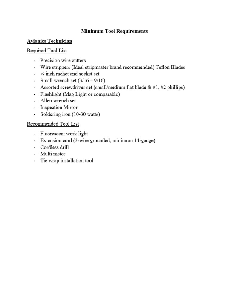 Required Tool List-Avionics | PDF