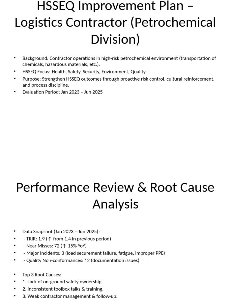 HSSEQ Improvement Plan Logistics Contractor | PDF