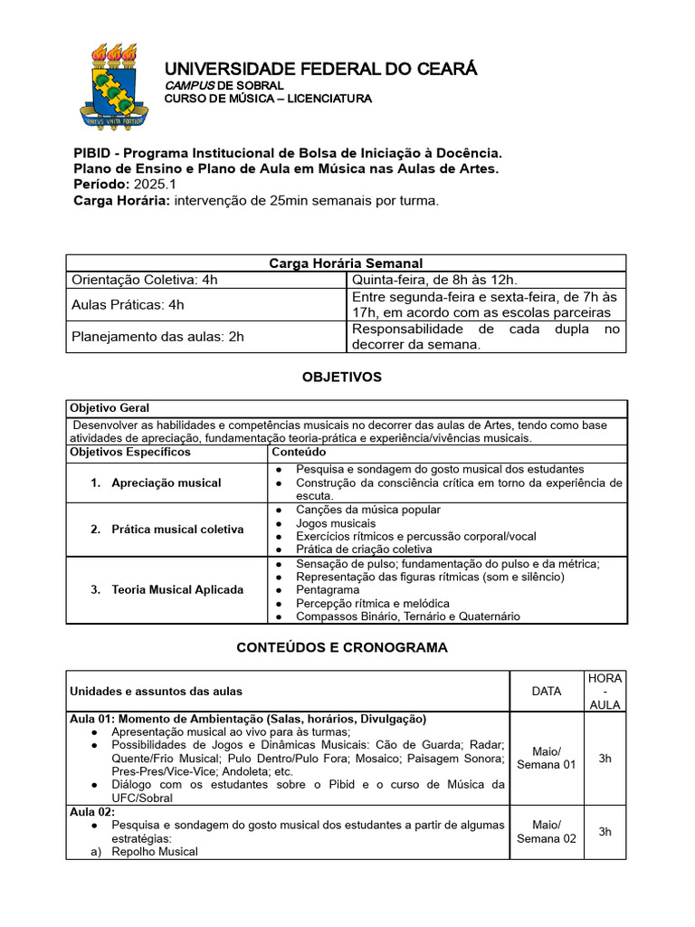 Formulário Plano de Ensino | PDF | Musicologia