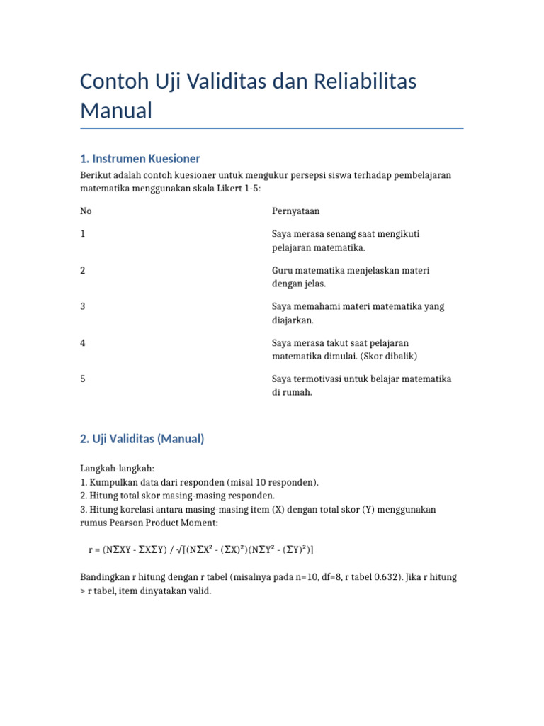 Contoh Uji Validitas dan Reliabilitas | PDF