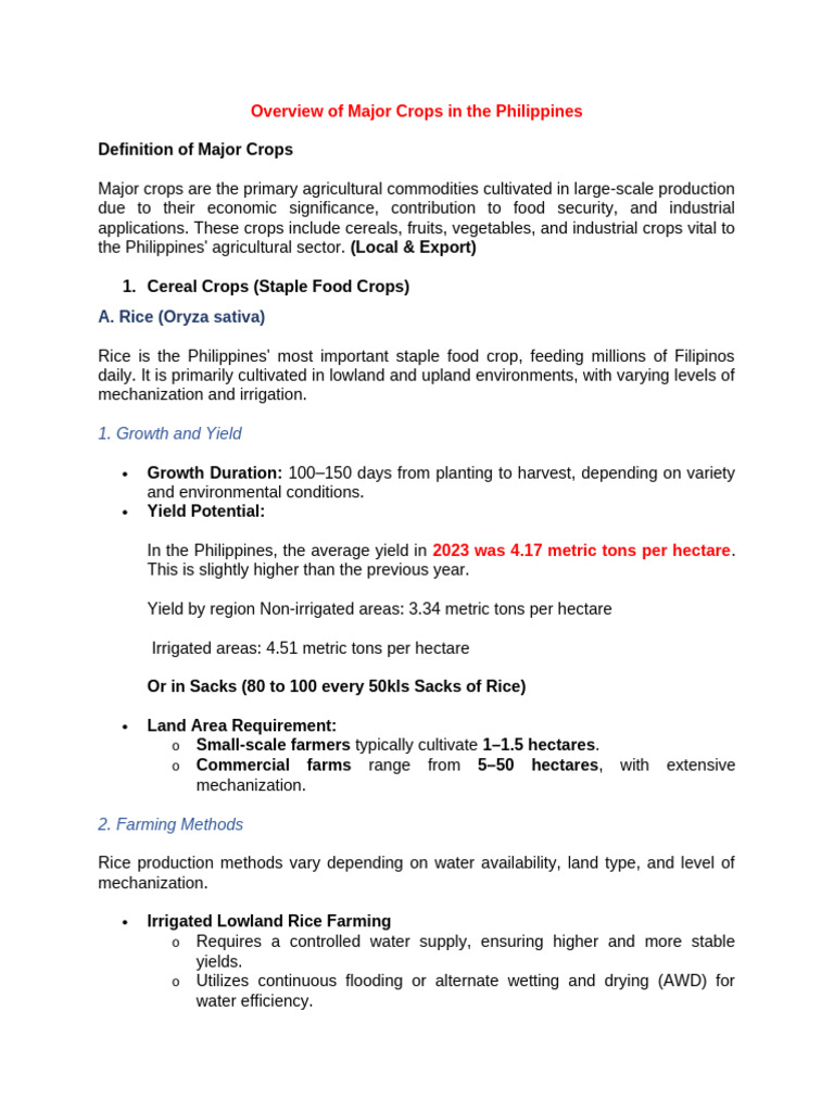 Overview of Major Crops in The Philippines | PDF | Agriculture | Cocoa Bean