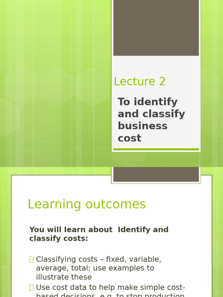 Cost Classification Lecture 2 | PDF | Marginal Cost | Average Cost