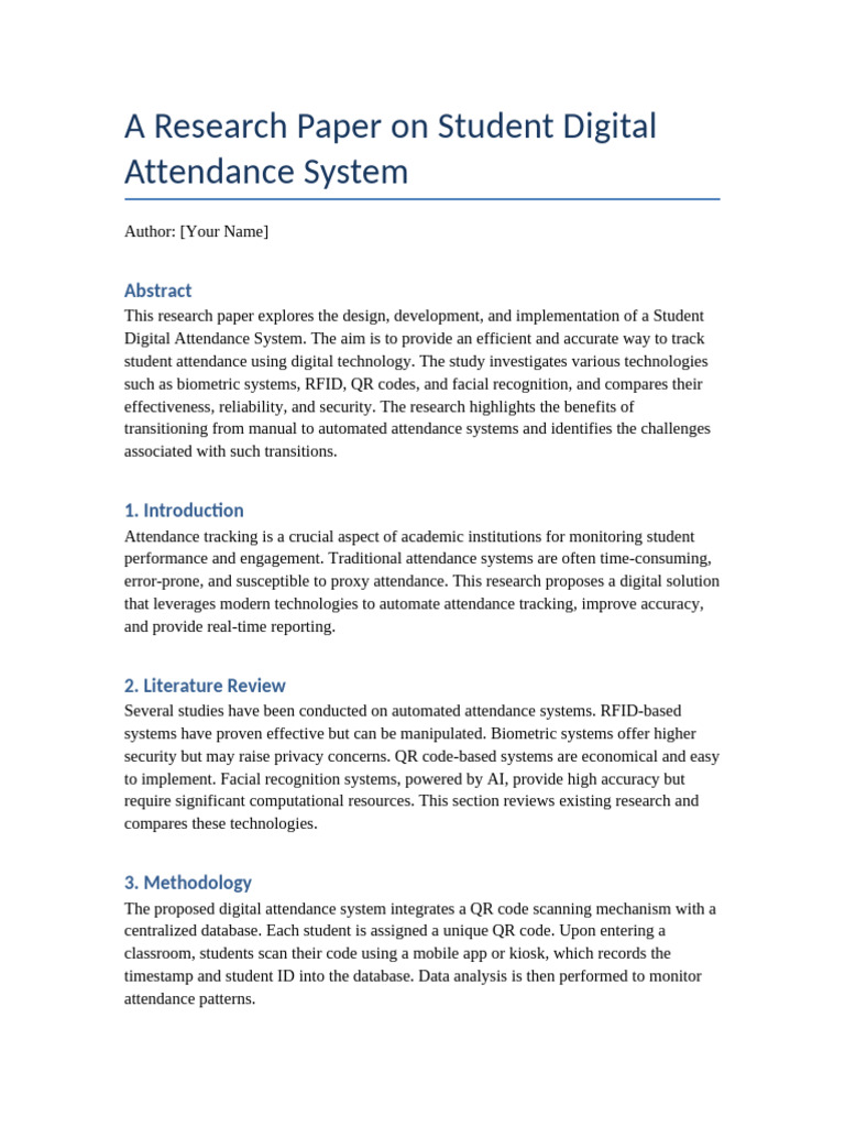 Student Digital Attendance System Research Paper | PDF | Biometrics | Databases